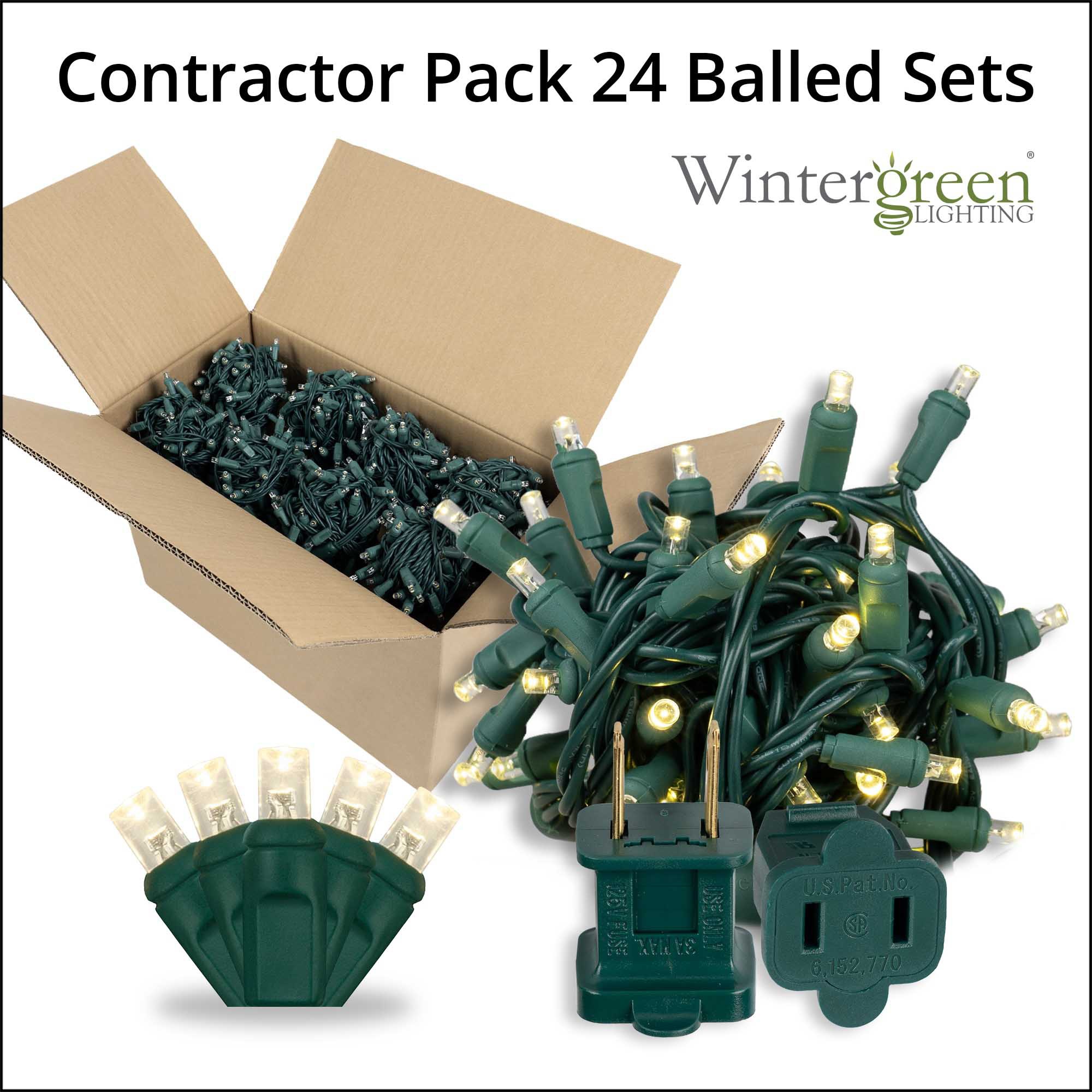 Contractor Pack, 5mm Wide Angle Warm White LED Christmas Lights on ...
