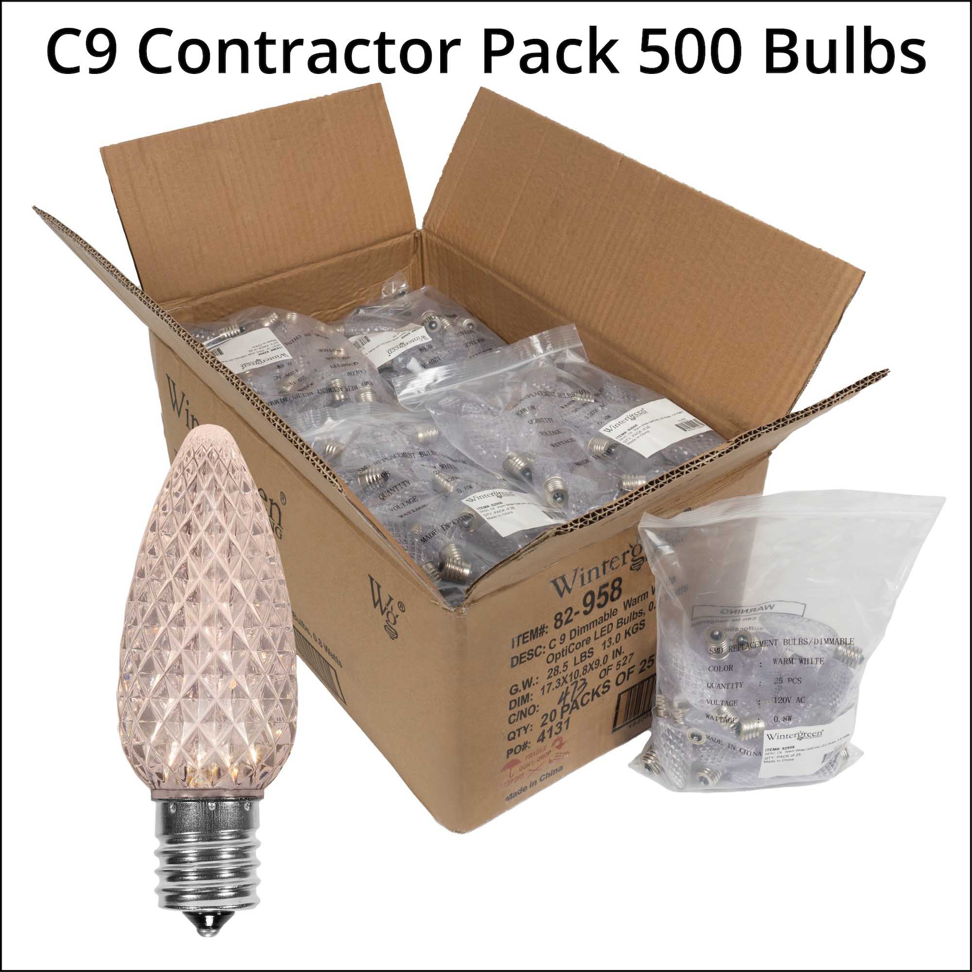 C9 120V Warm White LED Replacement Bulbs - Wintergreen Corporation