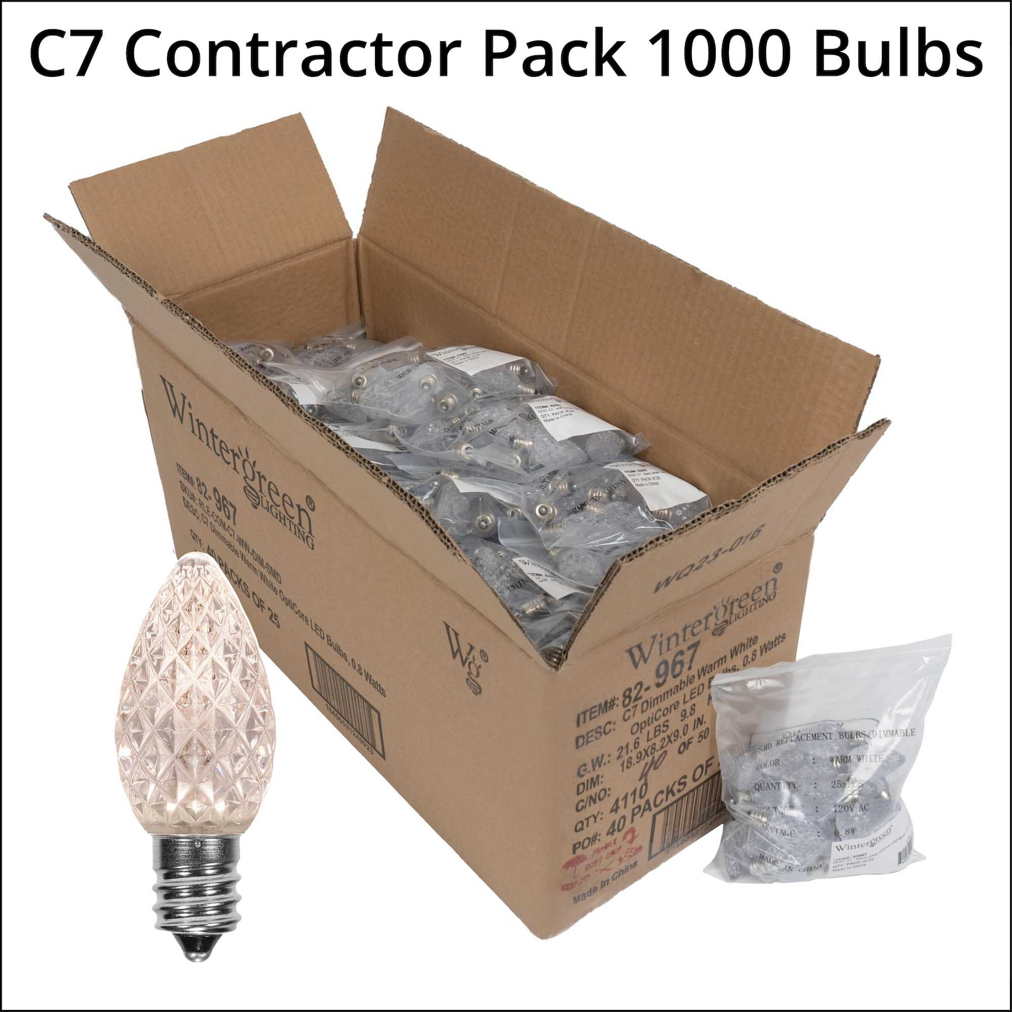 C7 120V Warm White LED Replacement Bulbs - Wintergreen Corporation