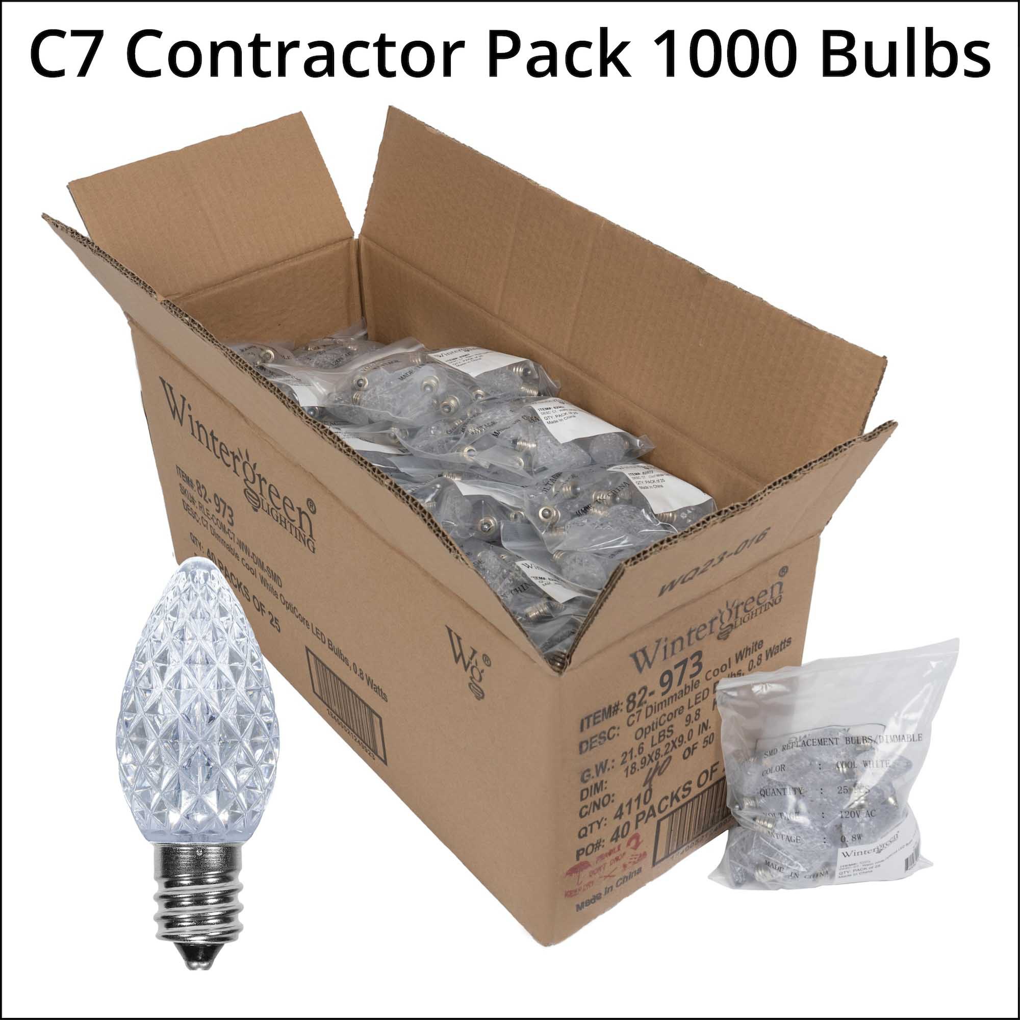 C7 120V Cool White LED Replacement Bulbs - Wintergreen Corporation