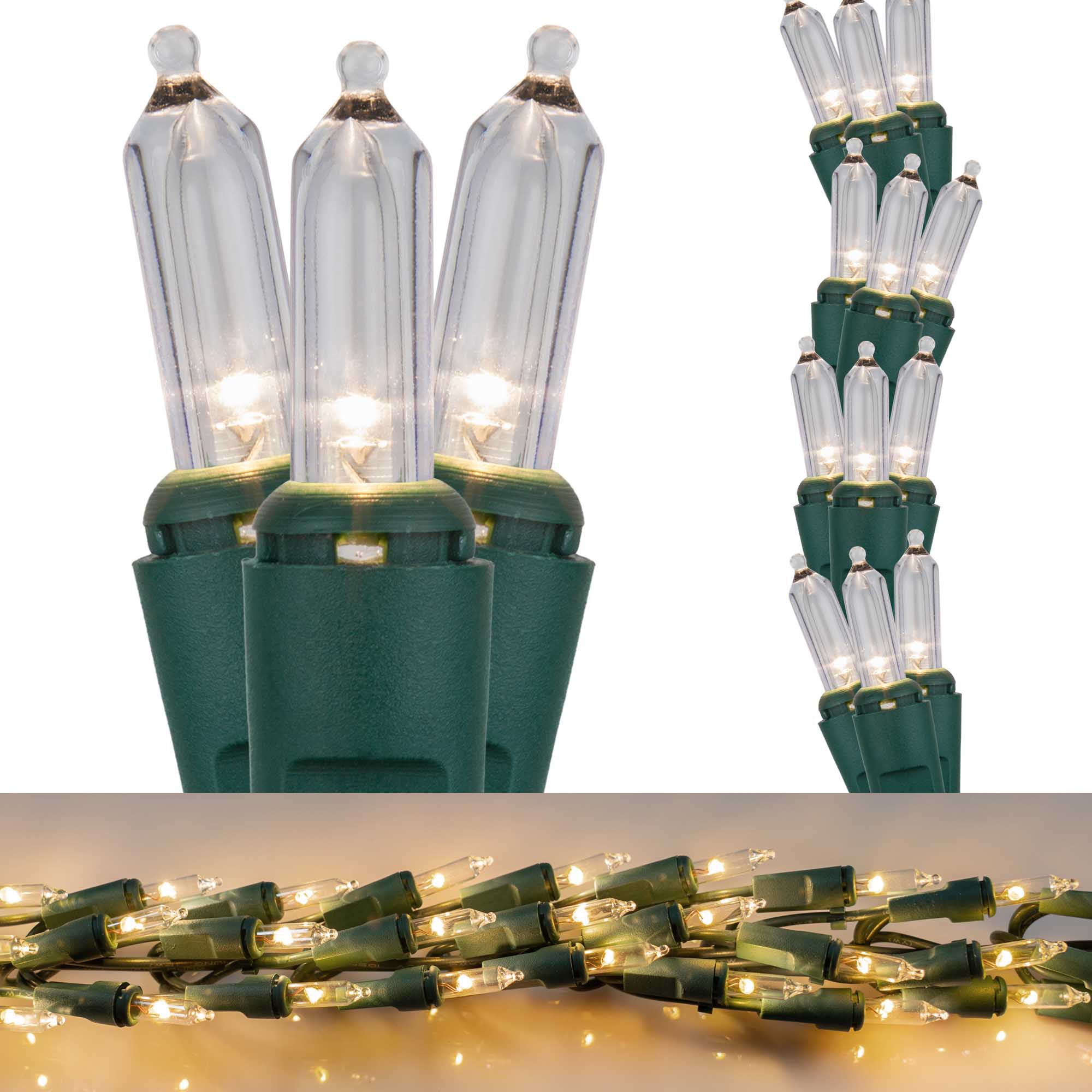 9' Garland Lights, 300 Warm White LED Lights, Green Wire - Wintergreen ...