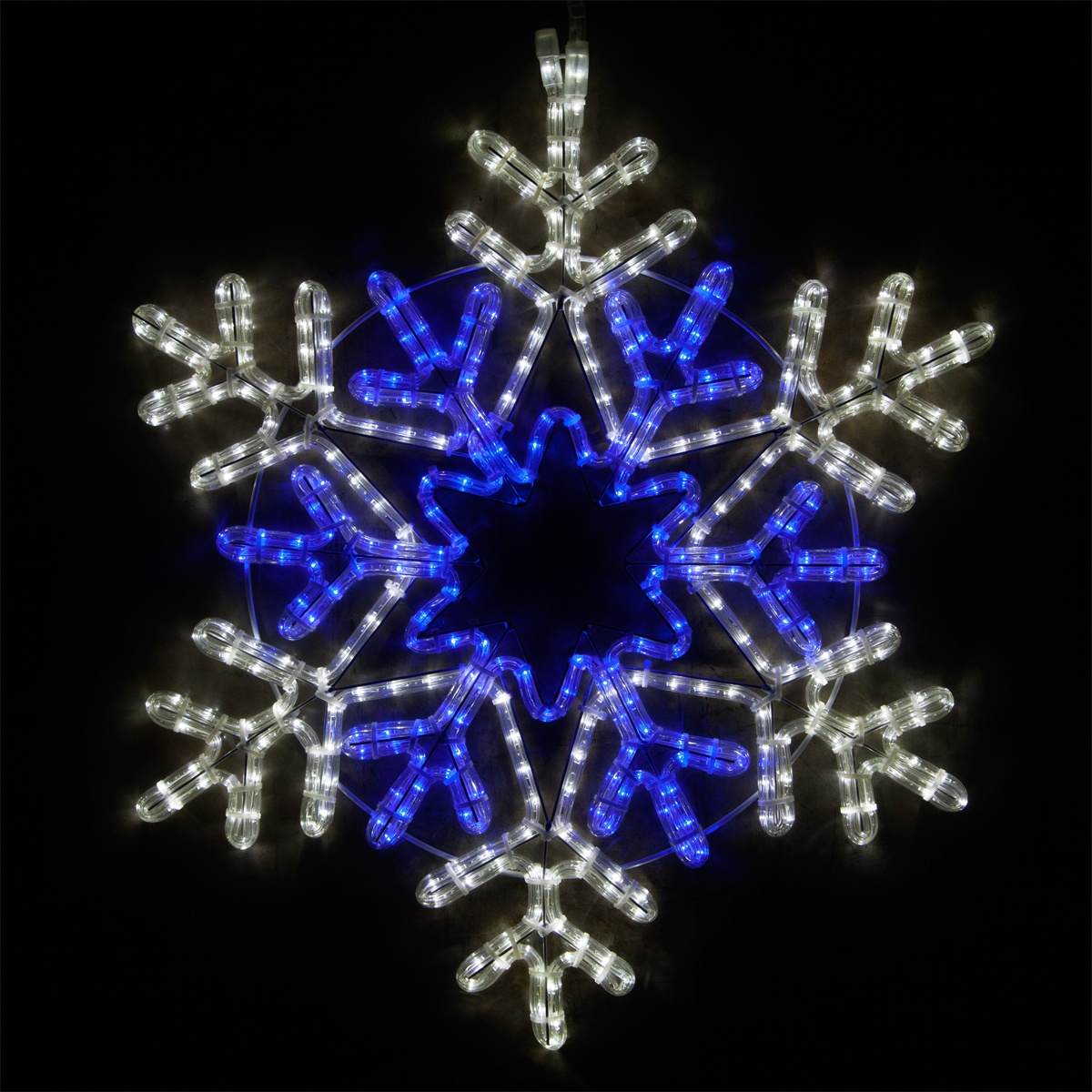 48 Point Star Center Snowflake, Blue and Cool White Lights ...