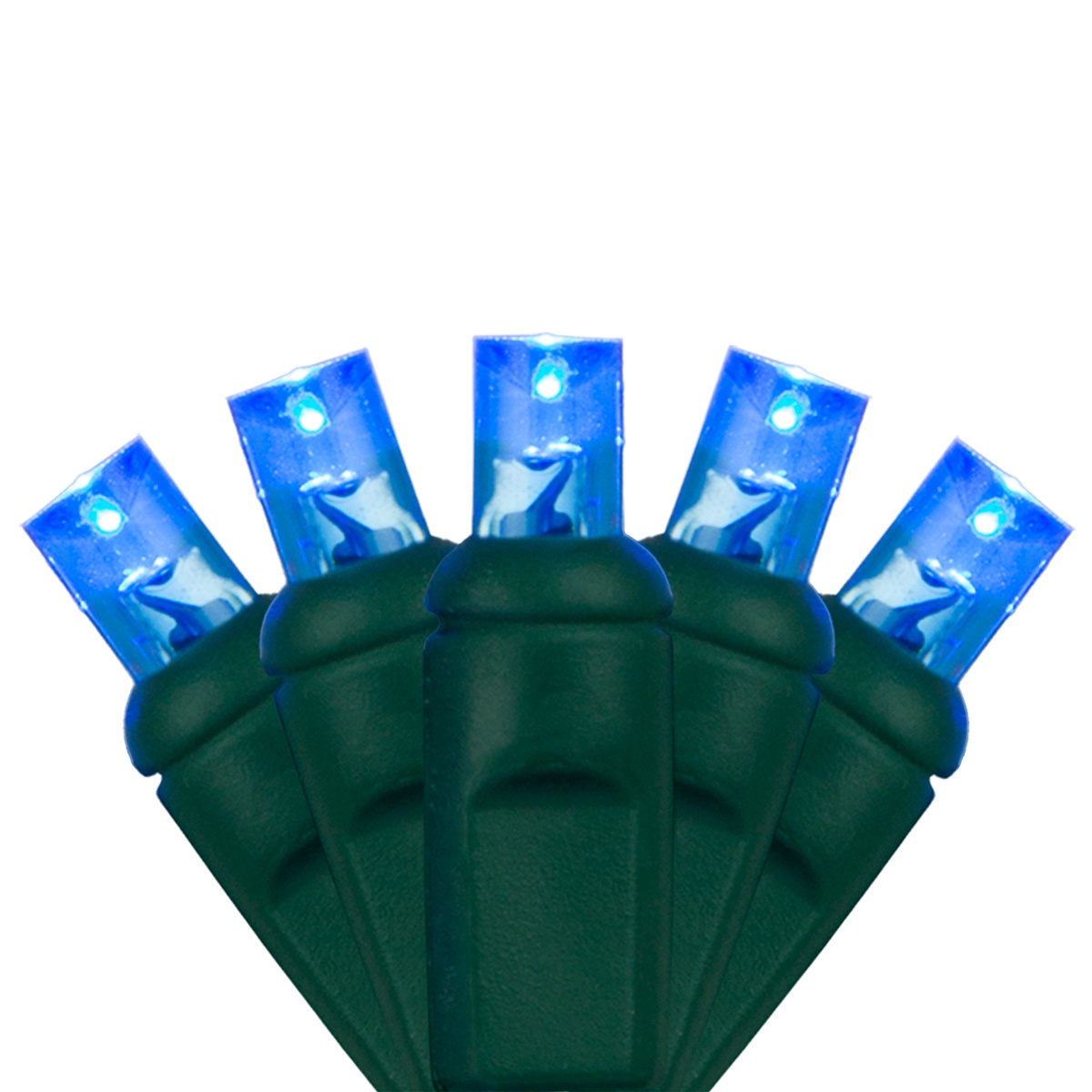 5mm Wide Angle Blue LED Christmas Lights on Green Wire - Wintergreen ...