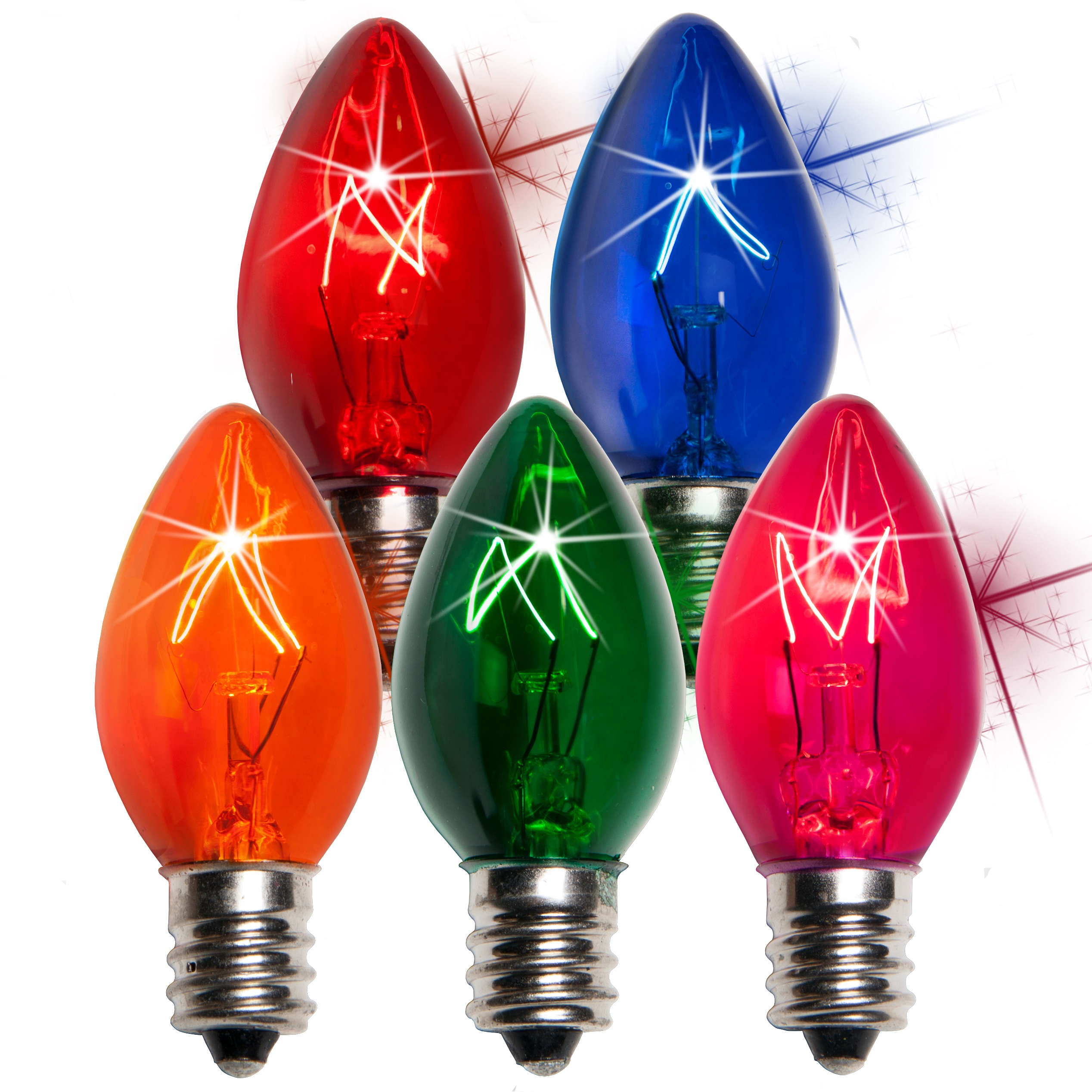 C7 Twinkle Multicolor Triple Dipped Transparent Bulbs - Wintergreen ...