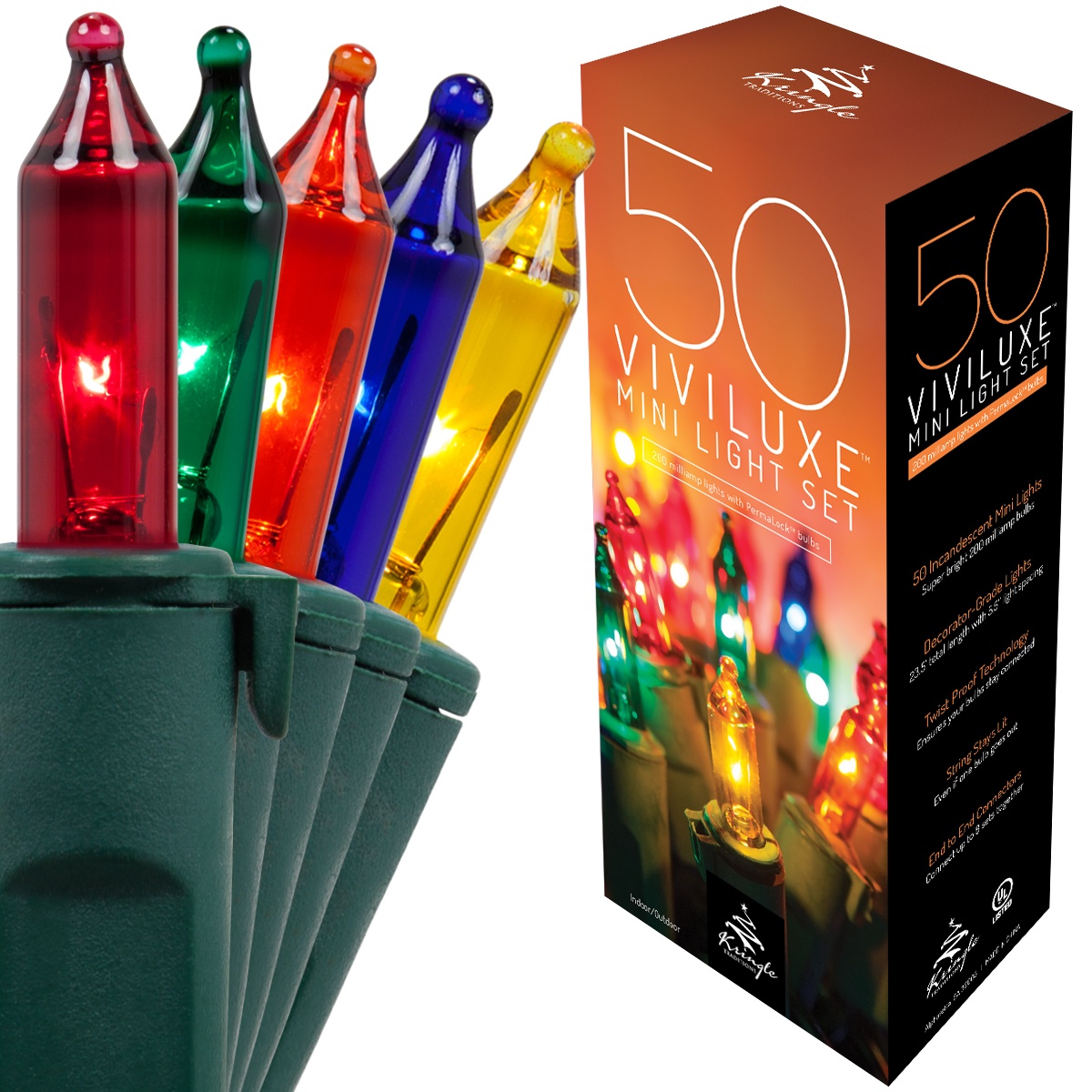50 Viviluxe TM Multi Color Christmas Mini Lights, Green Wire, 5.5 ...