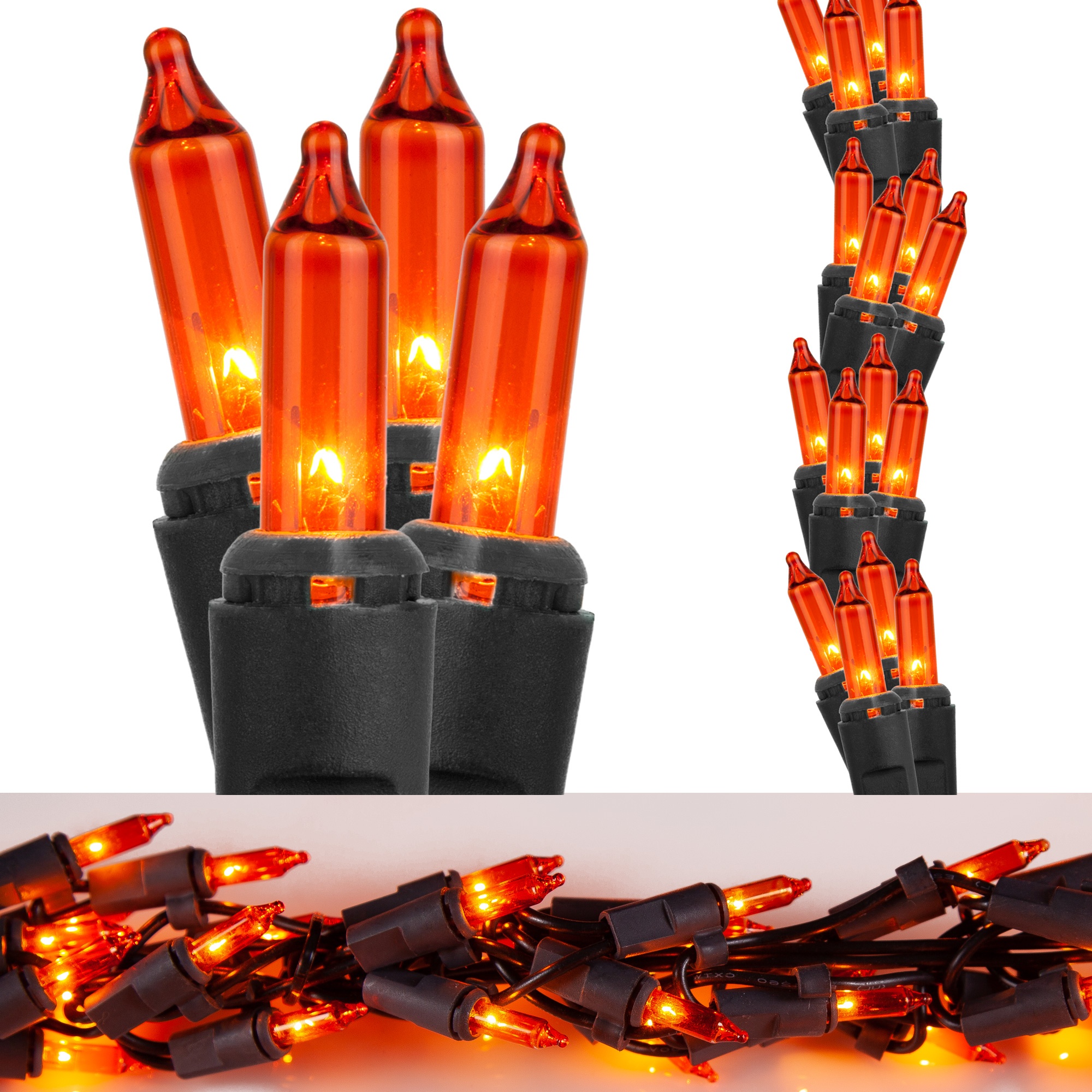 9' Garland Lights, 300 Amber Lamps, Black Wire - Wintergreen ...