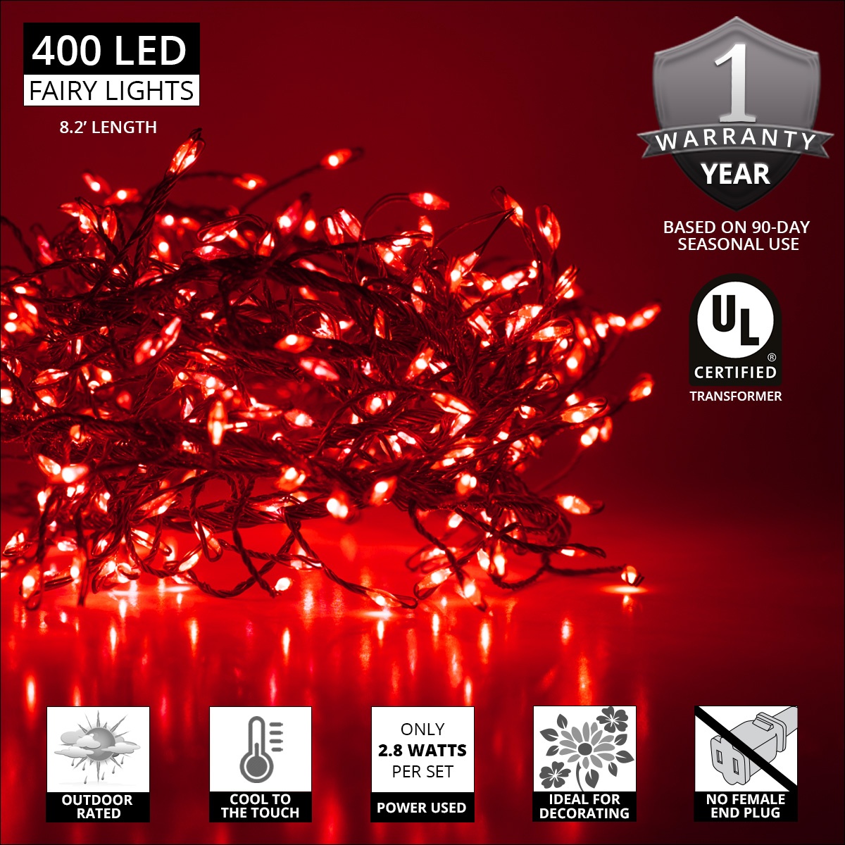 Red LED Fairy Lights, Silver Wire - Wintergreen Corporation ...