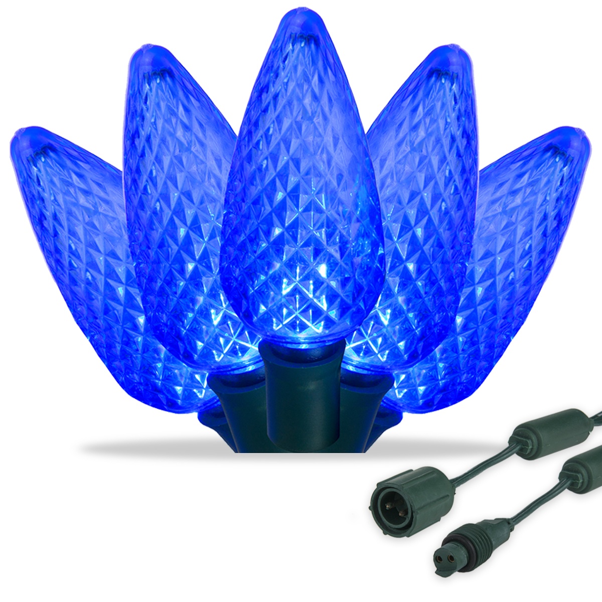 Commercial C9 Sapphire Blue LED Christmas Lights on Green Wire ...