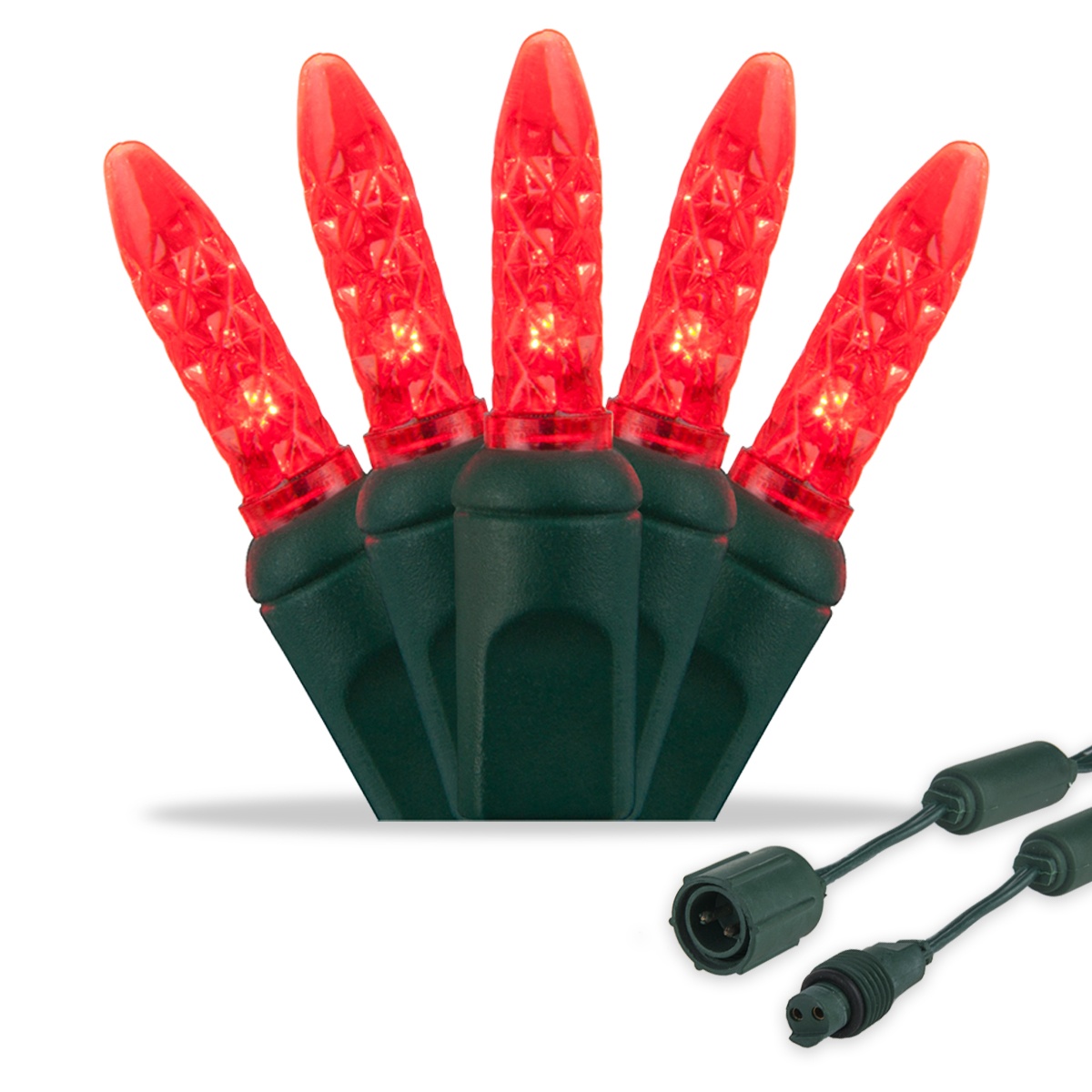 M5 Red LED Christmas Tree Lights on Green Wire - Wintergreen Corporation